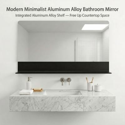 China Kingstin Frameless Bathroom Mirror with Aluminum Shelf Wall Mounted Vanity Mirror Custom Size Modern Minimalist for sale