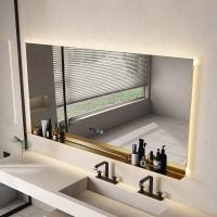 China Kingstin Frameless Bathroom Mirror with Aluminum Shelf Wall Mounted Vanity Mirror Custom Size Modern Minimalist for sale