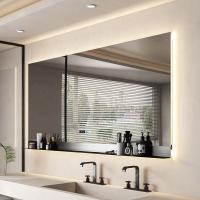 China Kingstin Frameless Bathroom Mirror with Aluminum Shelf Wall Mounted Vanity Mirror Custom Size Modern Minimalist for sale