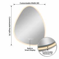 China Kingstin Frameless LED Bathroom Mirror, Droplet Shape, Anti-Fog, Dimmable 3-Color Light, Smart Time Display, Wall Mounted for sale