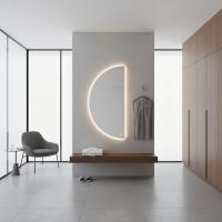 China Kingstin Smart Half Moon LED Mirror Backlit Semicircle Wall Mirror Dimmable Touch Switch Makeup Mirror for Bathroom Decor for sale