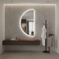China Kingstin Smart Half Moon LED Mirror Backlit Semicircle Wall Mirror Dimmable Touch Switch Makeup Mirror for Bathroom Decor for sale