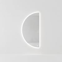 China Kingstin Smart Half Moon LED Mirror Backlit Semicircle Wall Mirror Dimmable Touch Switch Makeup Mirror for Bathroom Decor for sale