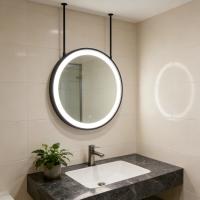 China Kingstin Modern Suspended LED Bathroom Mirror with Anti-Fog & Touch Control-Circular Hanging Vanity Mirror for Hotel Hom for sale