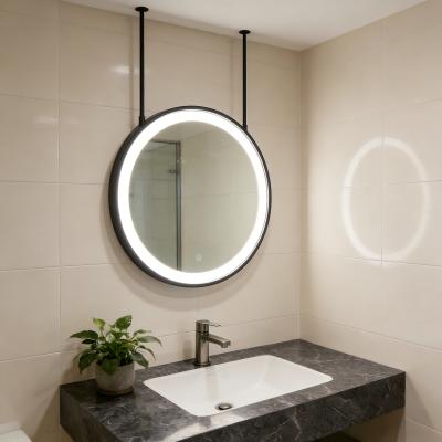 China Kingstin Modern Suspended LED Bathroom Mirror with Anti-Fog & Touch Control-Circular Hanging Vanity Mirror for Hotel Hom for sale