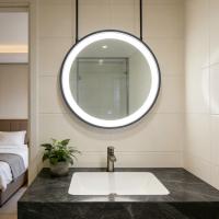 China Kingstin Modern Suspended LED Bathroom Mirror with Anti-Fog & Touch Control-Circular Hanging Vanity Mirror for Hotel Hom for sale