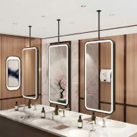 China Kingstin Suspended Ceiling LED Mirror for Bathroom Island | Smart Touch Dimmable & Anti-Fog | Custom Height Rod Hotel Projects. for sale