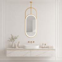 China Kingstin Ceiling Mount LED Smart Mirror, Oval Touch Dimming Defog Ceiling Mounted Vanity Mirror Custom Size for sale