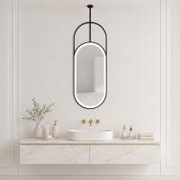 China Kingstin Ceiling Mount LED Smart Mirror, Oval Touch Dimming Defog Ceiling Mounted Vanity Mirror Custom Size for sale