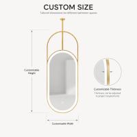China Kingstin Ceiling Mount LED Smart Mirror, Oval Touch Dimming Defog Ceiling Mounted Vanity Mirror Custom Size for sale