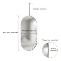 China Kingstin Custom Stainless Steel Ceiling Mounted Oval Bathroom Mirror, Hanging Vanity Mirror for Hotel & Villa for sale