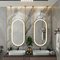 China Kingstin Luxury Oval Ceiling Hanging LED Mirror Gold Brushed Frame, Smart Touch Switch Anti-Fog Suspension Bath Mirror for sale