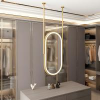 China Kingstin Luxury Oval Ceiling Hanging LED Mirror Gold Brushed Frame, Smart Touch Switch Anti-Fog Suspension Bath Mirror for sale