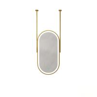 China Kingstin Luxury Oval Ceiling Hanging LED Mirror Gold Brushed Frame, Smart Touch Switch Anti-Fog Suspension Bath Mirror for sale