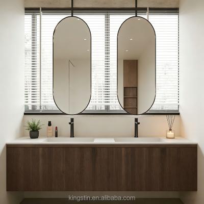 China Kingstin Bathroom Toilet Smart Mirror Hanging Design Bath Anti-fog Oval Makeup Mirror With Led Light Illuminated for Mall for sale