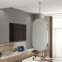 China Kingstin Ceiling Suspended Mirror Wall Hanging Mirror With Lights Long Oval Luminous Anti Fog Mirror for sale