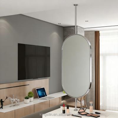 China Kingstin Ceiling Suspended Mirror Wall Hanging Mirror With Lights Long Oval Luminous Anti Fog Mirror for sale