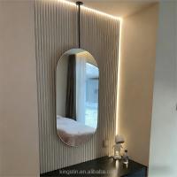 China Kingstin Ceiling Suspended Mirror Wall Hanging Mirror With Lights Long Oval Luminous Anti Fog Mirror for sale