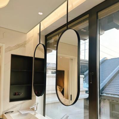 China Double-Sided Stainless Steel Oval Bathroom Mirror Hanging Ceiling Suspended Mirror for Hotels and B&Bs with Hanging Rod for sale