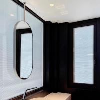 China Double-Sided Stainless Steel Oval Bathroom Mirror Hanging Ceiling Suspended Mirror for Hotels and B&Bs with Hanging Rod for sale
