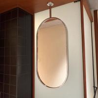 China Double-Sided Stainless Steel Oval Bathroom Mirror Hanging Ceiling Suspended Mirror for Hotels and B&Bs with Hanging Rod for sale