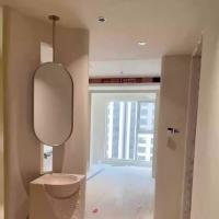 China Double-Sided Stainless Steel Oval Bathroom Mirror Hanging Ceiling Suspended Mirror for Hotels and B&Bs with Hanging Rod for sale