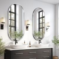 China Stainless Steel Framed Wall-Mounted Oval Vanity Mirror Bathroom Mirror for Hotel Apartment or Villa for Washroom or Sink Area for sale
