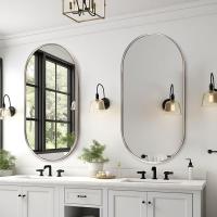 China Stainless Steel Framed Wall-Mounted Oval Vanity Mirror Bathroom Mirror for Hotel Apartment or Villa for Washroom or Sink Area for sale