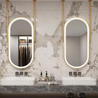 China Hotel-Grade Oval Double Rod Suspended Stainless Steel Frame Bathroom Ceiling Mirror Rectangle IP44 Modern Touch Switch for Villa for sale