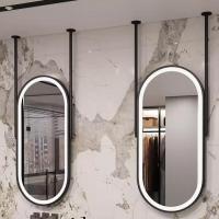 China Hotel-Grade Oval Double Rod Suspended Stainless Steel Frame Bathroom Ceiling Mirror Rectangle IP44 Modern Touch Switch for Villa for sale