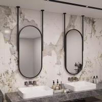China Hotel-Grade Oval Double Rod Suspended Stainless Steel Frame Bathroom Ceiling Mirror Rectangle IP44 Modern Touch Switch for Villa for sale