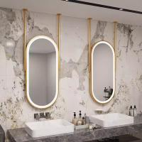 China Hotel-Grade Oval Double Rod Suspended Stainless Steel Frame Bathroom Ceiling Mirror Rectangle IP44 Modern Touch Switch for Villa for sale
