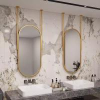 China Hotel-Grade Oval Double Rod Suspended Stainless Steel Frame Bathroom Ceiling Mirror Rectangle IP44 Modern Touch Switch for Villa for sale