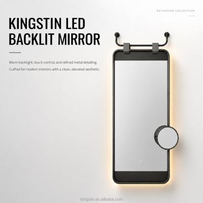 China Kingstin Modern Hanging LED Mirror Custom Size Backlit Bathroom Vanity Mirror Anti-Fog Smart Touch Makeup Mirror for sale
