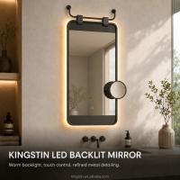 China Kingstin Modern Hanging LED Mirror Custom Size Backlit Bathroom Vanity Mirror Anti-Fog Smart Touch Makeup Mirror for sale