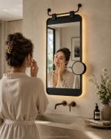 China Kingstin Modern Hanging LED Mirror Custom Size Backlit Bathroom Vanity Mirror Anti-Fog Smart Touch Makeup Mirror for sale