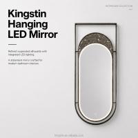China Kingstin Hanging LED Bathroom Mirror, Oval Backlit Vanity Mirror with Water Ripple Design, Customizable Size, Defogger for sale