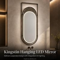 China Kingstin Hanging LED Bathroom Mirror, Oval Backlit Vanity Mirror with Water Ripple Design, Customizable Size, Defogger for sale