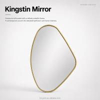 China Kingstin Custom Irregular LED Bathroom Mirror, Asymmetrical Backlit Vanity Mirror, Gold Frame Pebble Wall Mirror for sale