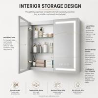 China Kingstin Custom LED Bathroom Mirror Cabinet Aluminum Smart Medicine Cabinet with Defogger Clock Touch Light for sale