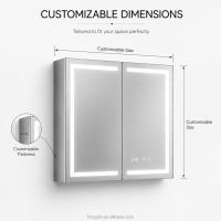 China Kingstin Custom LED Bathroom Mirror Cabinet Aluminum Smart Medicine Cabinet with Defogger Clock Touch Light for sale