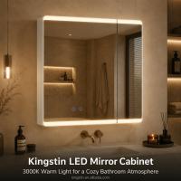 China Kingstin Luxury ABS LED Mirror Cabinet with Defogger, Smart Storage and 3 Color Lighting for Projects for sale