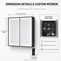 China Kingstin Luxury Customizable LED Bathroom Mirror Cabinet with Anti-Fog Dimmable Light & Adjustable Storage Matte Black for sale