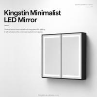China Kingstin Luxury Customizable LED Bathroom Mirror Cabinet with Anti-Fog Dimmable Light & Adjustable Storage Matte Black for sale