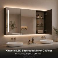 China Kingstin Premium Copper-Free Silver Glass Smart LED Mirror Cabinet for Hotels & Home Bathrooms for sale