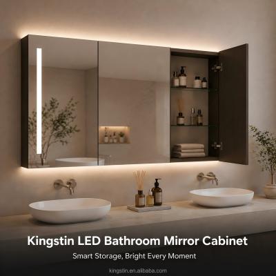 China Kingstin Premium Copper-Free Silver Glass Smart LED Mirror Cabinet for Hotels & Home Bathrooms for sale