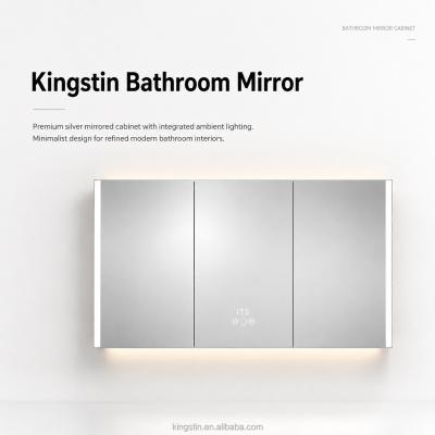 China Kingstin Smart LED Bathroom Mirror Cabinet with Lights, Defogger & Clock | Premium Storage Vanity Medicine Cabine for sale