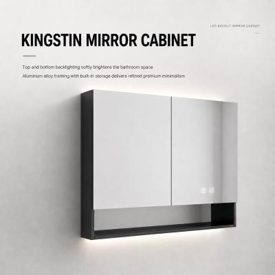 China Kingstin LED Backlit Mirror Cabinet, Anti-Fog Aluminum Alloy Smart Bathroom Medicine Cabinet with Storage & USB for sale