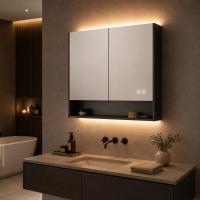 China Kingstin LED Backlit Mirror Cabinet, Anti-Fog Aluminum Alloy Smart Bathroom Medicine Cabinet with Storage & USB for sale