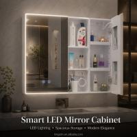 China Kingstin Customizable Aluminum LED Mirror Cabinet with 3 Color Lighting and Interior Storage for Modern Bathrooms | 8+ Years for sale